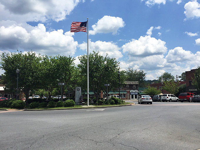 The timeless architecture of Ellijay's town center offers a perfect backdrop for treasure hunting in local shops.