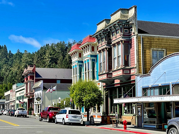 Morning light in Fortuna creates that perfect small-town ambiance where coffee shops know your order before you speak.