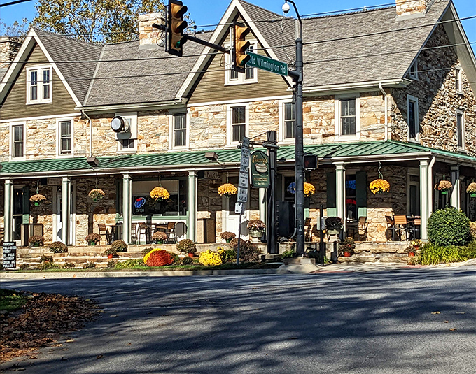 Fall mums and historic stone&mdash;Harry's proves hot dogs can come with a side of unexpected charm.
