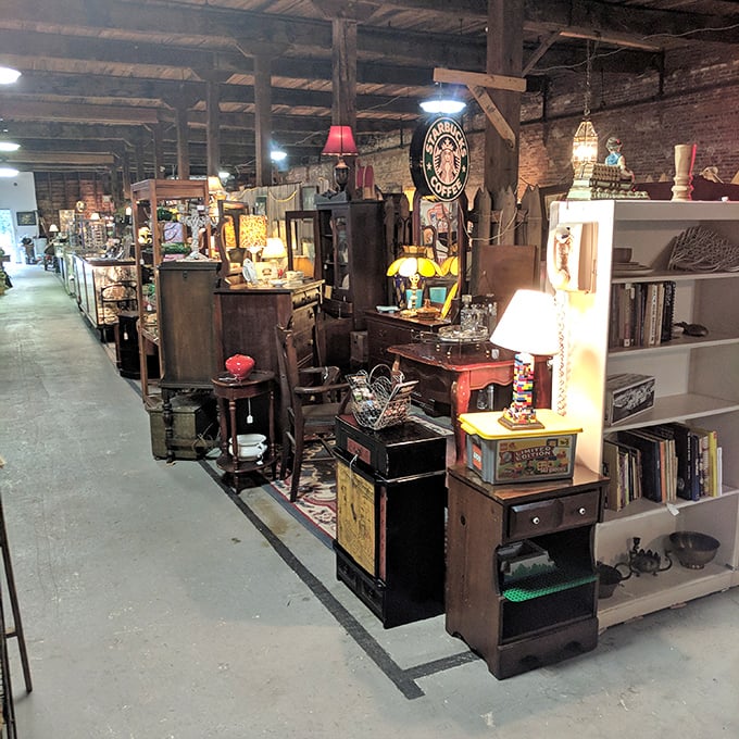 Brick walls and wooden displays create the perfect backdrop for discovering your next favorite treasure. 