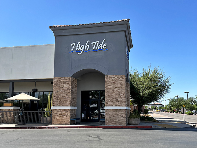 The Arizona sun highlights High Tide's inviting entrance&mdash;proof that great seafood can flourish anywhere.