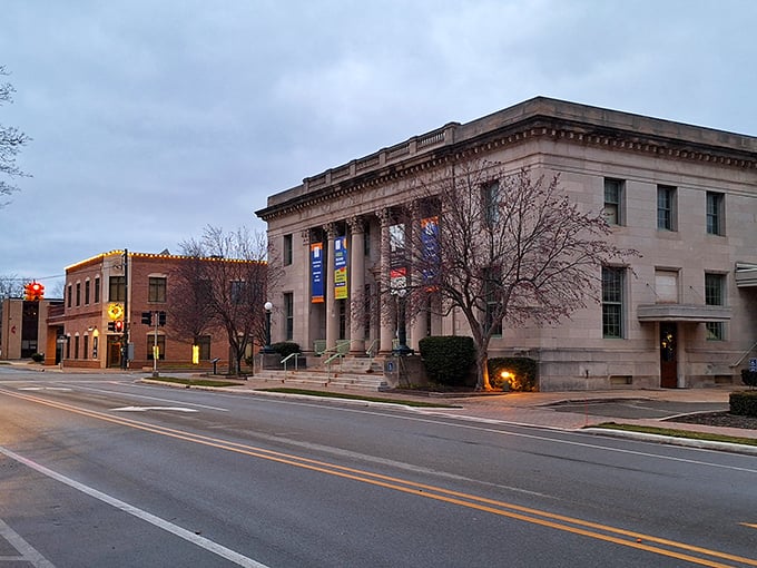 The stately architecture of Holland's downtown buildings suggests a community that values both history and a good cup of coffee.