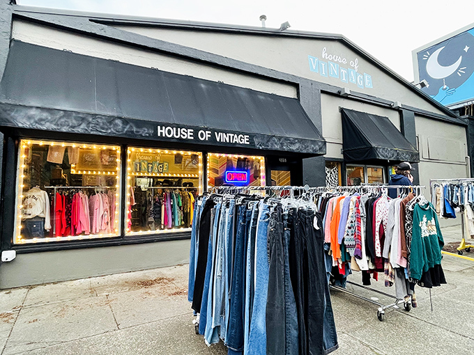 By night, House of Vintage glows with possibility. Each rack holds someone's future favorite outfit, just waiting to be discovered.