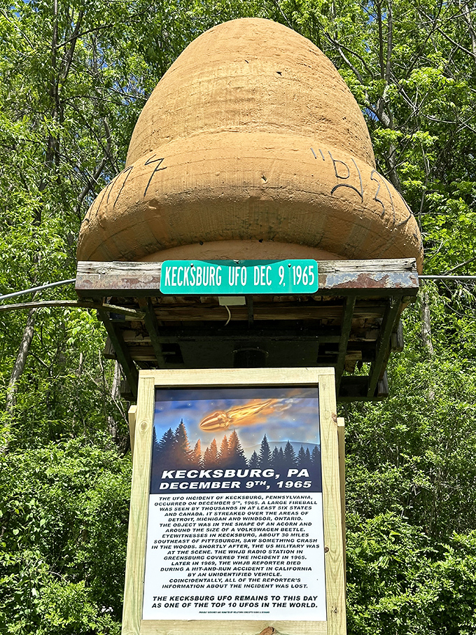 Kecksburg Space Acorn: The mysterious UFO that launched a thousand conspiracy theories. Those hieroglyphics might just say "We come in peace... and we're nuts about Earth!"