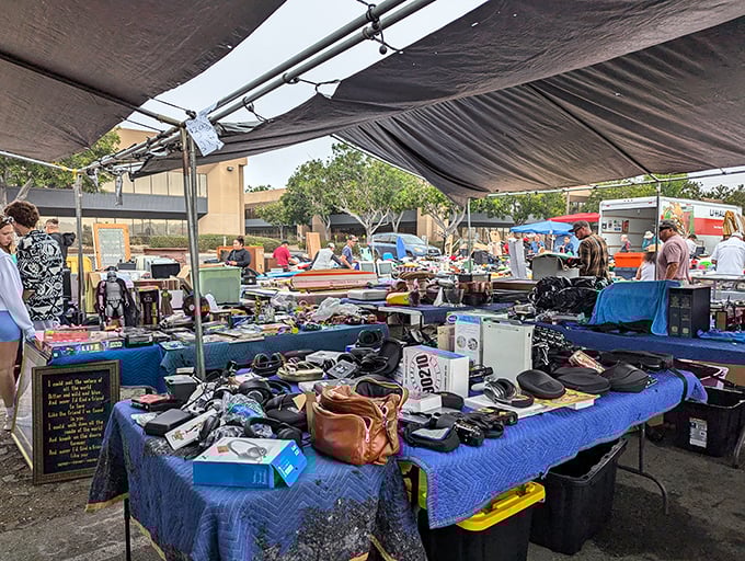 Retail therapy, San Diego style! The Kobe Swap Meet's covered walkways offer shade, selection, and the thrill of the unexpected find.
