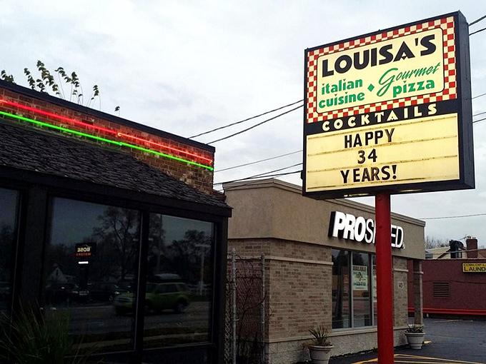 "Happy 34 Years!" proclaims the sign, and after tasting their pizza, you'll understand how they've lasted so long.