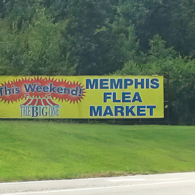 Memphis International Flea Market's yellow "THE BIG ONE" sign - truth in advertising at its finest for this sprawling bargain metropolis.