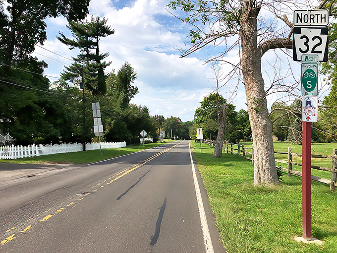 Route 32's country charm on full display. This isn't just a road&mdash;it's a slice of Americana served with a side of gorgeous.