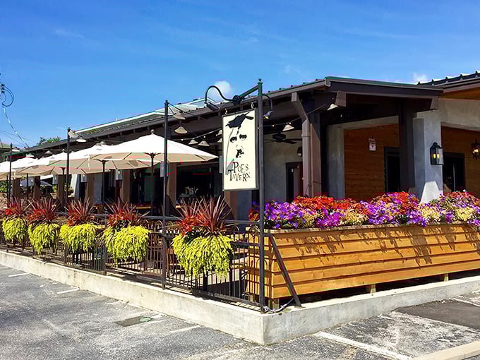 Flowers bloom and string lights twinkle at Poe's patio. Beach dining doesn't get more inviting than this literary-inspired haven.