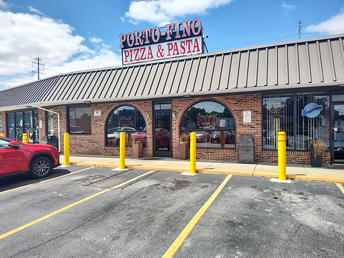 No-nonsense exterior, all-business parking lot&mdash;Porto-Fino lets its legendary pizza do all the talking.