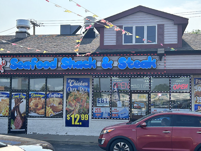 Where colorful menu boards and festive flags announce that seafood celebrations happen daily in Merrillville.