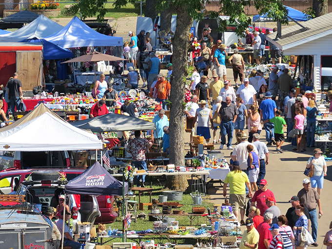 Tent city springs to life as vendors transform empty lots into bustling marketplaces of Wisconsin treasures.
