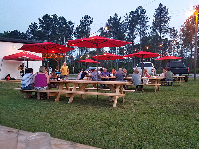 Red umbrellas, picnic tables, and sunset dining—Silo Steakhouse proves rural settings make steaks taste even better.