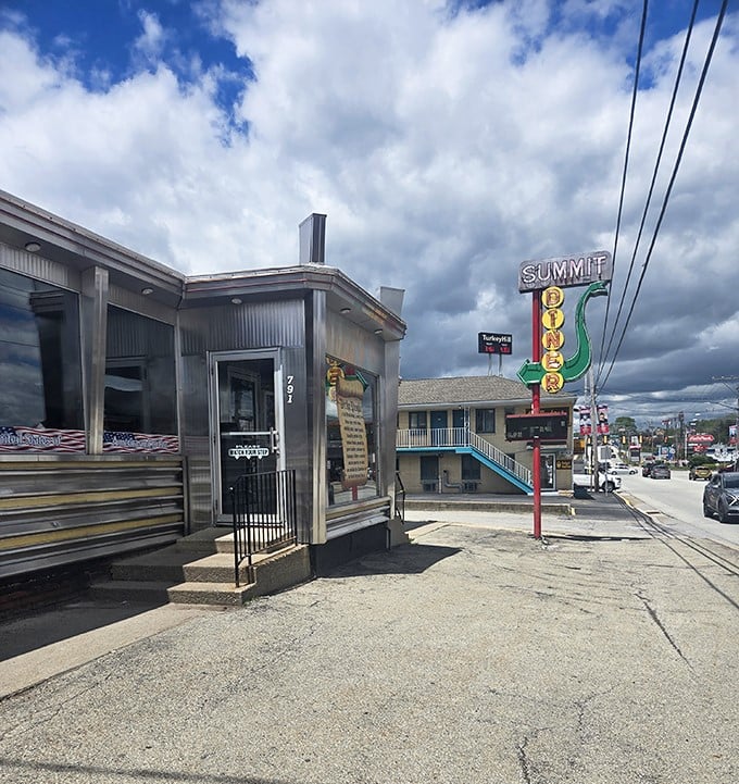 The classic silver diner silhouette against Pennsylvania sky &ndash; some architectural styles are timeless for good reason.