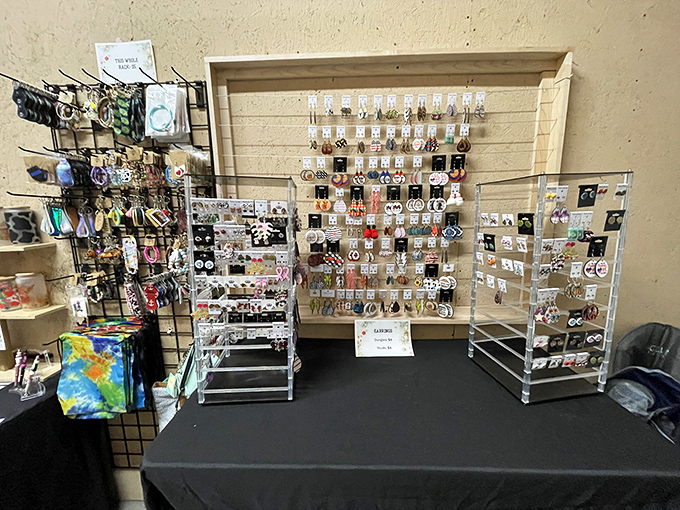 Jewelry displays that would make Elizabeth Taylor do a double-take. Each earring and necklace waits patiently for its perfect match to walk by.