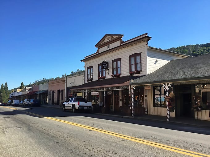 Historic storefronts line Mariposa's main drag, where modern businesses thrive in Gold Rush-era buildings. No chain stores in sight!