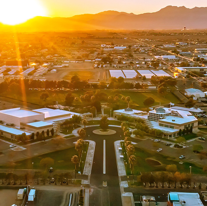 Sunset paints Ridgecrest in golden hues, transforming ordinary buildings into a postcard-perfect scene worthy of a desert romance novel.