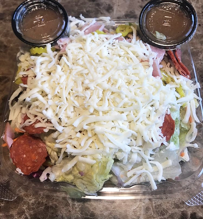 Someone understood that salad is better when topped with enough pepperoni to make you question if it's still technically a salad. Genius.