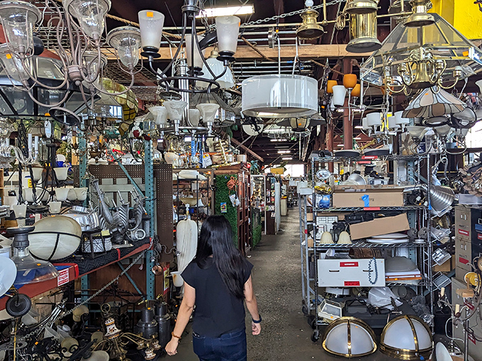 Chandeliers hang like luminous fruit from an industrial tree, each promising to transform your dining room from "meh" to "magnificent."