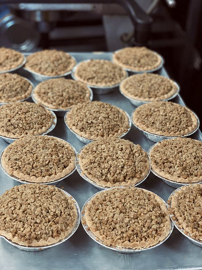 Not pies in a case&mdash;pies in formation. An army of crumb-topped treasures waiting to march straight to your heart (and arteries).