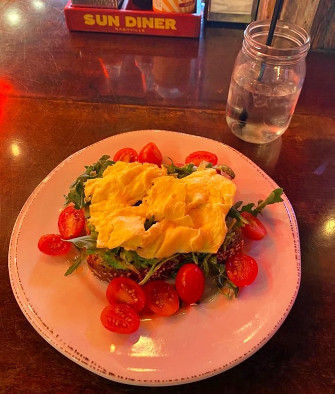 Avocado toast that would make millennials proud, surrounded by cherry tomatoes like little jewels. Proof that healthy eating doesn't have to be punishment.