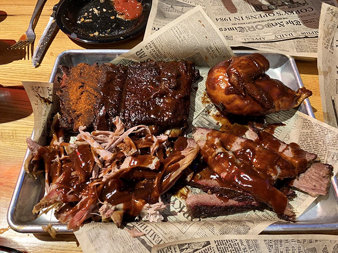A barbecue sampler that covers all the bases: ribs, pulled pork, chicken, and brisket. It's like the Beatles of barbecue&mdash;everyone has their favorite.