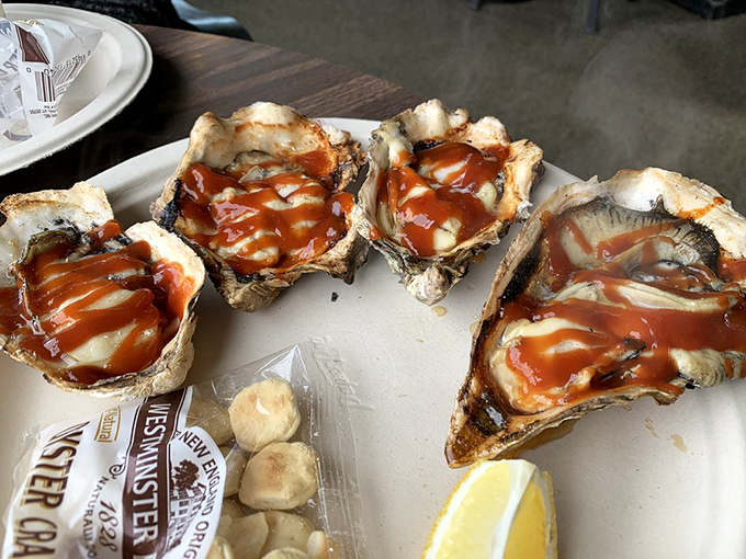 BBQ oysters glistening with sauce like jewels on half-shells&mdash;nature's perfect appetizer elevated by a kiss of flame and a drizzle of magic.