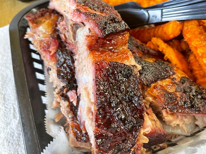 Ribs with bark so perfect you could frame it. That glorious meat-to-bone relationship is what BBQ dreams are made of.