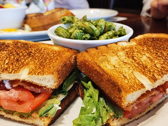 This isn't just a sandwich; it's architectural perfection. Crispy toast, garden-fresh veggies, and layers that would make a geological survey team proud.