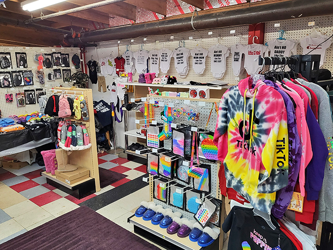 Modern pop culture meets baby fashion in this explosion of tiny statements. Nothing says "cool parent" like dressing your infant in tie-dye and cartoon characters.