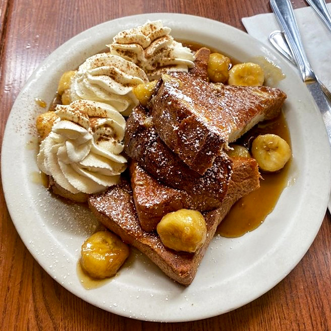 Bananas Foster French Toast that would make New Orleans proud. Breakfast or dessert? The line deliciously blurs.