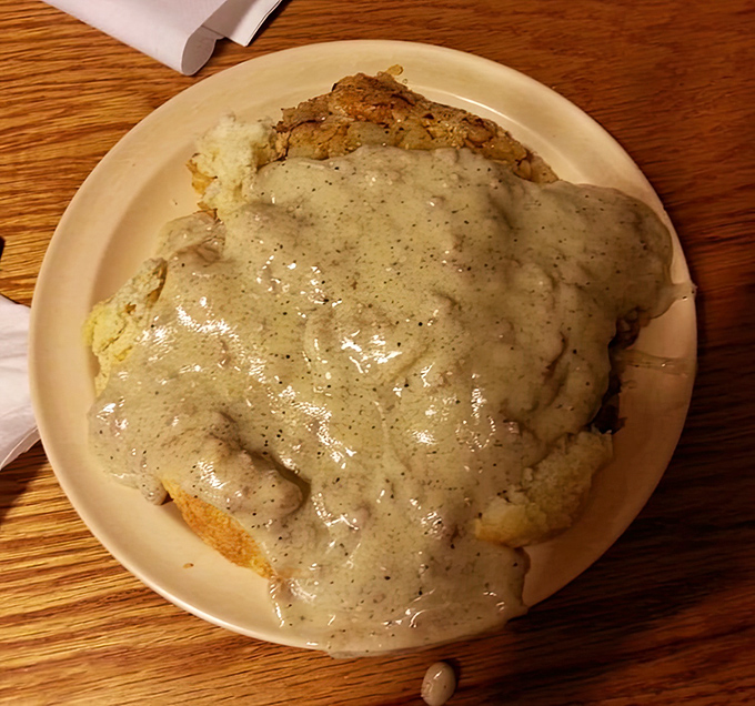 Some people dream of winning the lottery; I dream of this biscuit drowning gloriously in a sea of peppery sausage gravy.