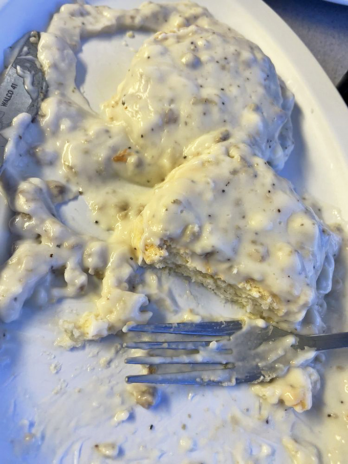 Biscuits buried under an avalanche of peppery sausage gravy&mdash;comfort food so sincere it could make a grown adult weep with nostalgia.