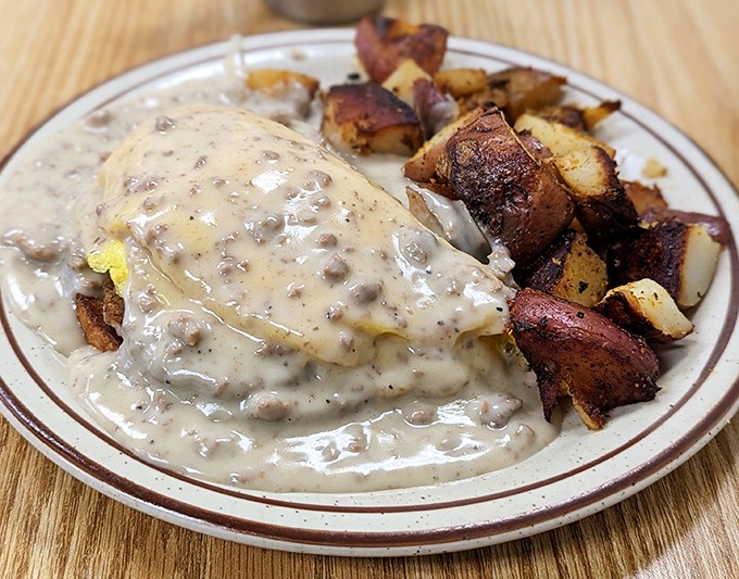 Biscuits and gravy that would make your grandmother both proud and jealous. Those crispy potatoes are the supporting actors stealing the show.