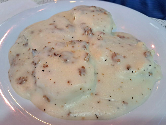 Southern comfort on a plate. These biscuits and gravy aren't just breakfast&mdash;they're an edible hug from your favorite grandmother.