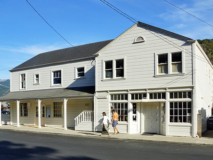 This unassuming white building holds the artistic soul of Bolinas, where local creativity finds its home.