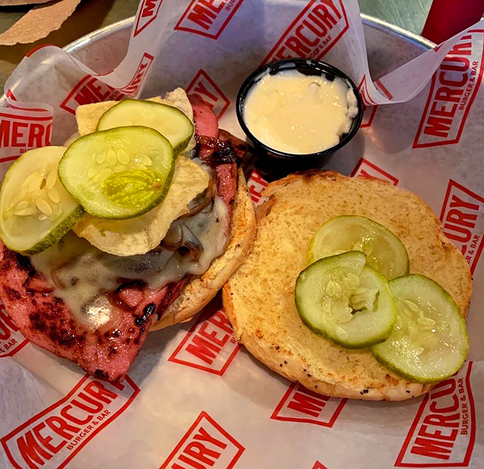 This isn't your childhood bologna sandwich. Mercury's version is thick-cut, grilled to perfection, and served with enough toppings to make Oscar Mayer jealous.
