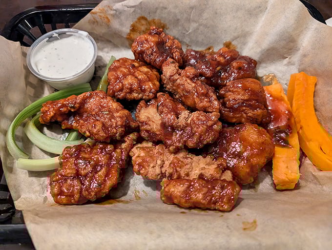 These boneless wings aren't just wings&mdash;they're tiny flavor bombs staged for deployment directly to your happiness receptors. Mission: delicious.