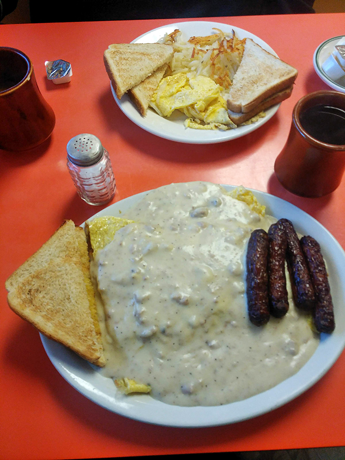 Breakfast of champions&mdash;or anyone brave enough to tackle that magnificent plate of biscuits and gravy. Diet plans come here to die gloriously.