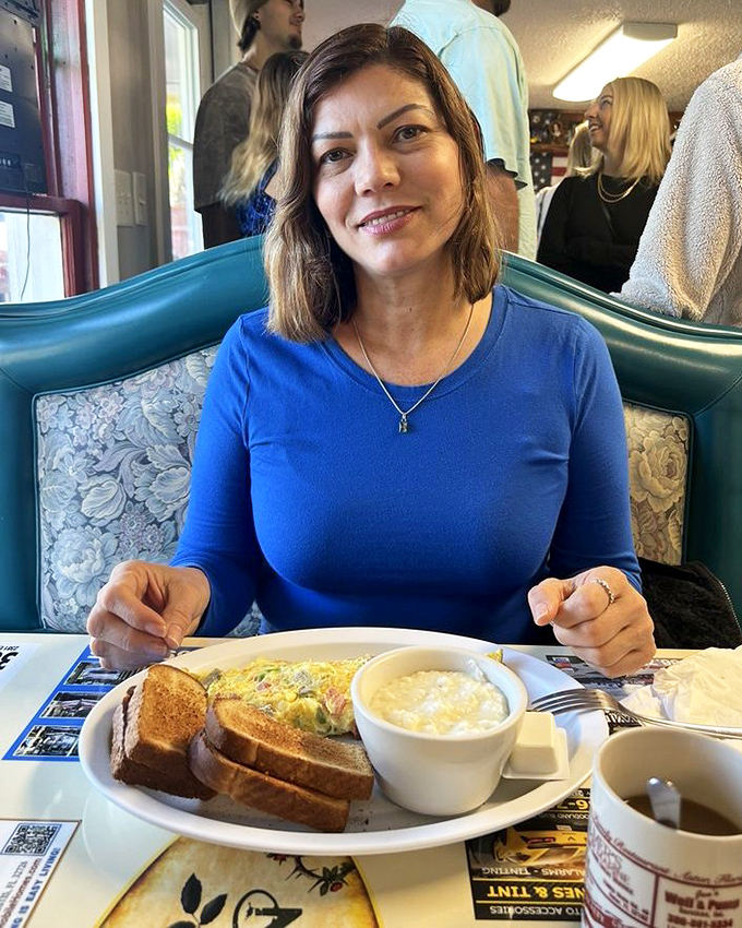 A perfect harmony of savory and hearty&mdash;this breakfast plate with its fluffy eggs, buttery toast, and creamy grits speaks the language of Southern comfort.