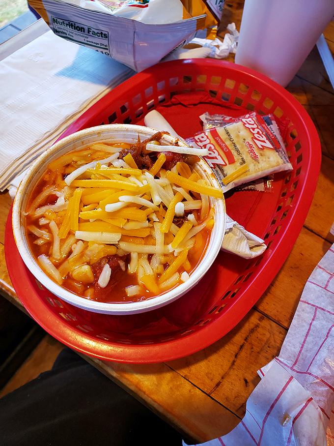 This isn't just chili&mdash;it's a bowl of comfort wearing a cheese crown, ready to transform your day from ordinary to extraordinary.