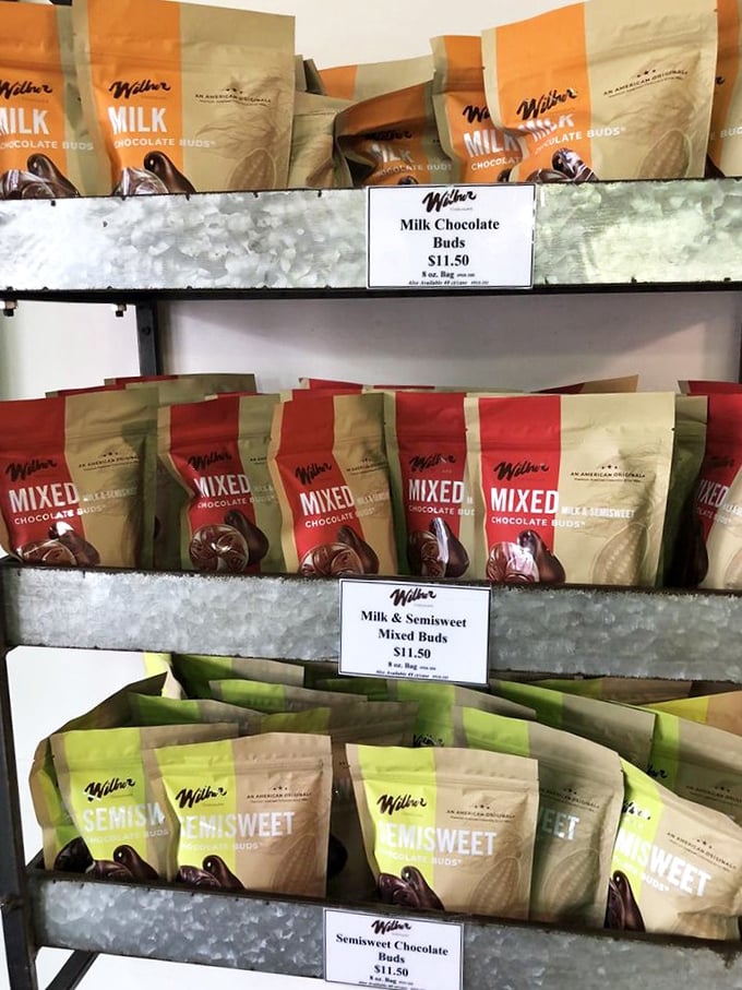 The holy trinity of chocolate temptation: milk, mixed, and semisweet buds arranged in neat rows, waiting to convert even the most disciplined dieter.