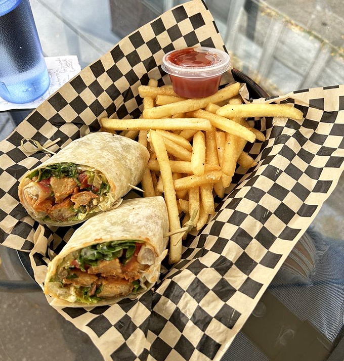 Wrapped perfection: The buffalo wrap with crispy fries proves that plant-based eating is anything but a sacrifice in flavor or satisfaction.