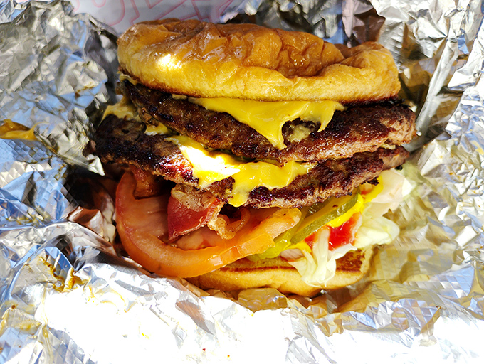 Plot twist! Beyond donuts, their burgers are serious business. This foil-wrapped beauty proves Old Fashioned doesn't just do breakfast right.