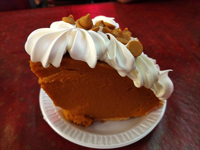 Butterscotch pie that would make your grandmother both proud and jealous. That golden filling and cloud-like topping are worth every mile of the journey.