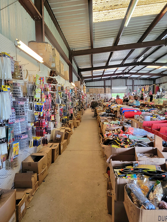 Rows of merchandise create narrow pathways of possibility. That perfect something you didn't know you needed is hiding somewhere in plain sight.