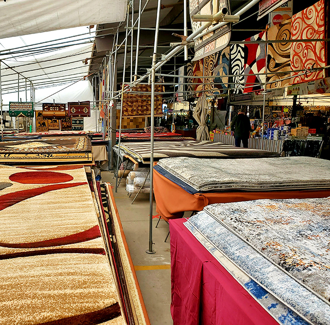 Carpet heaven! Walking these aisles feels like browsing a textile museum where you're actually allowed to take the exhibits home.