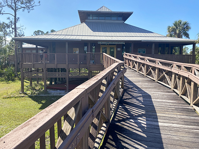 Nature's classroom awaits. This elevated boardwalk center invites visitors to explore Florida's wild side without the inconvenience of actually getting lost in it.