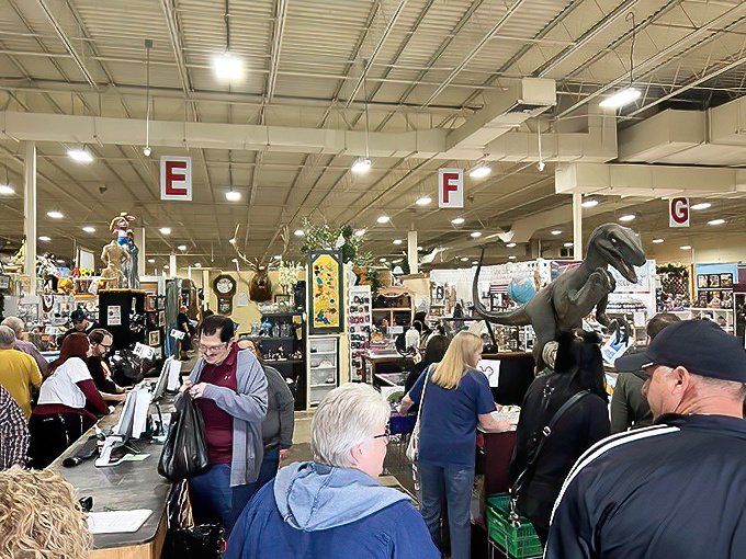 Command central: where credit cards come to surrender after a day of antiquing adventures. The letters above help lost shoppers find their bearings.