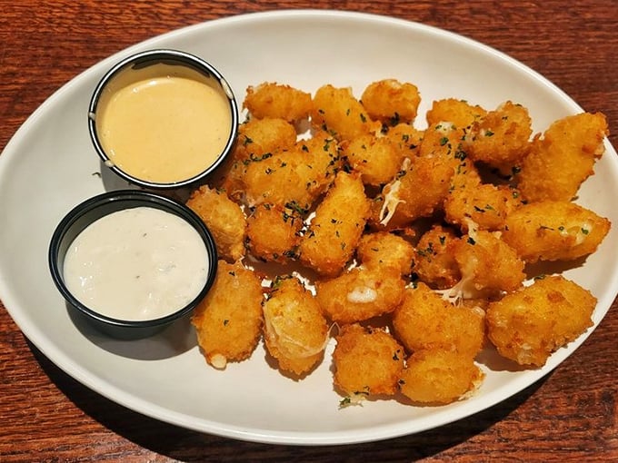 Golden nuggets of Wisconsin's favorite squeaky cheese, fried to perfection and served with dipping sauces worth fighting over.